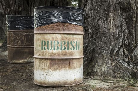 Rusty Tin Rubbish Bin Word Rubbish Editorial Stock Photo - Stock Image ...