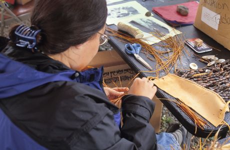 Woman Demonstrates Traditional Method Pacific Northwest Editorial Stock ...