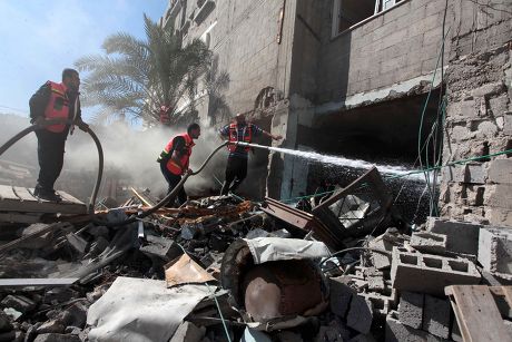 Palestinian Firefighters Extinguish Fire House Destroyed Editorial ...