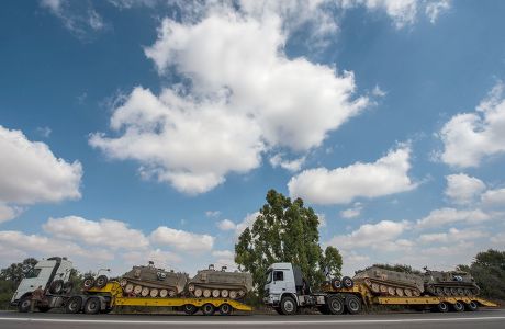 Trucks Carrying Israeli Armys Armored Vehicles Editorial Stock Photo ...