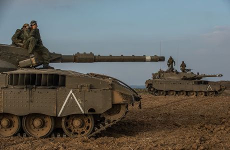 Israeli Soldiers Rest On Merkava Tanks Editorial Stock Photo - Stock ...