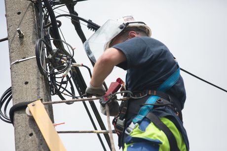 Cable Television Installation Engineer Working Telegraph Editorial ...