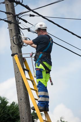 Cable Television Installation Engineer Working Telegraph Editorial ...