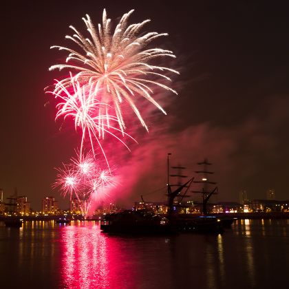 Fireworks Explode Next Tall Ships On Editorial Stock Photo - Stock ...