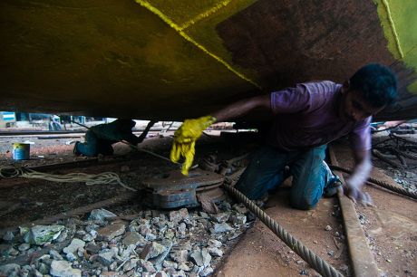 Dock Workers Painting On Repaired Ship Editorial Stock Photo - Stock ...