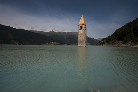 Church Tower Altgraun Lake Reschen Graun Editorial Stock Photo - Stock ...
