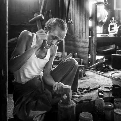 Burmese Blacksmith Shows Off His Chesttattoos Editorial Stock Photo ...