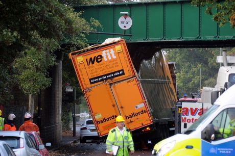 Halfords Lorry Gets Stuck Under Railway Editorial Stock Photo - Stock ...