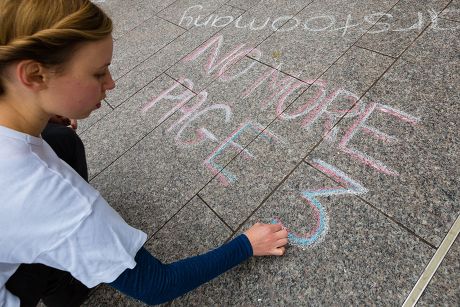 Demonstrators Write Protest Messages Chalk On Editorial Stock Photo ...