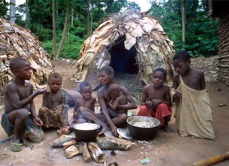 Pygmy Children Their Mother Cooking Manioc Editorial Stock Photo ...