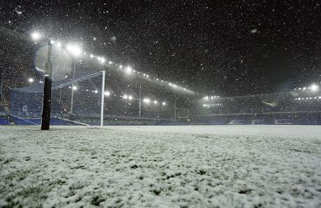 Heavy Snow Falls Inside Goodison Park Editorial Stock Photo - Stock ...