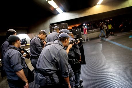 Riot Police Point Rubber Bullet Rifle Editorial Stock Photo - Stock ...