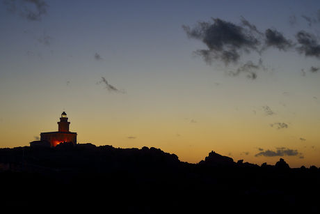 Sunset Above Lighthouse Capo Testa Province Editorial Stock Photo ...