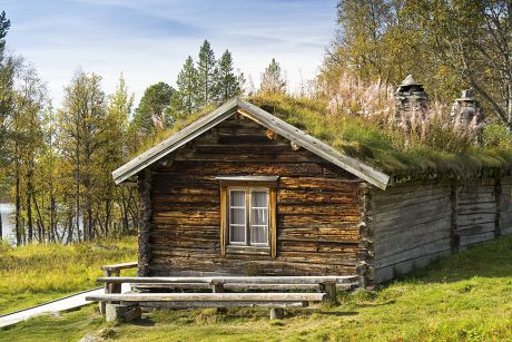 Old Wooden Hut Grass Roof Gutulisetra Editorial Stock Photo - Stock ...