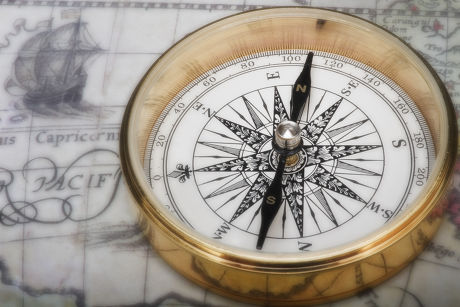 Old Fashioned Compass On Antique Map Editorial Stock Photo - Stock ...