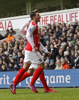 Arsenals Mesut Ozil Celebrates Scoring Goal Editorial Stock Photo ...