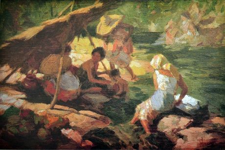 Fernando C Amorsolo Naglalaba Oil On Editorial Stock Photo - Stock ...
