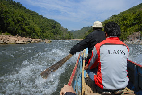 Wooden Boat Paddle Going Upstream Nam Editorial Stock Photo - Stock ...