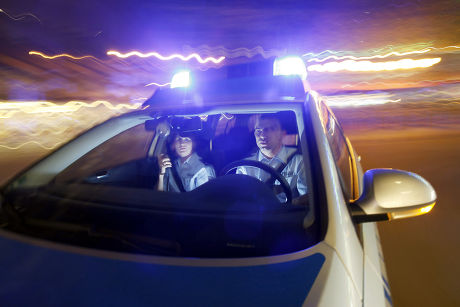 Police Patrol Car Driving Flashing Lights Editorial Stock Photo - Stock ...