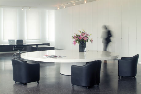 Round White Conference Table Empty Blue Editorial Stock Photo - Stock ...