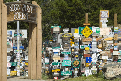 Famous Alaska Highway Sign Post Forest Editorial Stock Photo - Stock ...