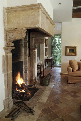 Open Stone Fireplace Blazing Fire Country Editorial Stock Photo - Stock ...