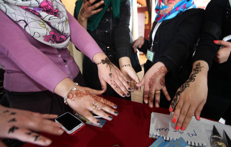 Palestinian Women Show Their Hands Painted Editorial Stock Photo ...