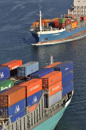 Encounter Between Two Container Ships On Editorial Stock Photo - Stock ...