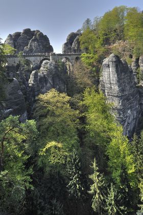 Tourists On Bastei Bridge Rock Formations Editorial Stock Photo - Stock ...