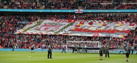 Liverpool Fans Carry Huge Flag Through Editorial Stock Photo - Stock ...