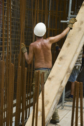 Construction Worker Bare Torso Connecting Steel Editorial Stock Photo ...