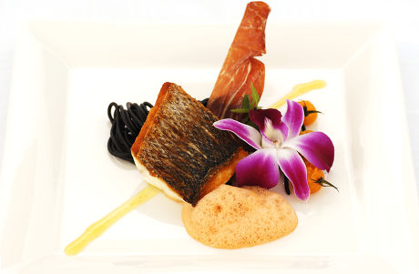 Sea Bass Sepia Noodles Food Haute Editorial Stock Photo - Stock Image ...