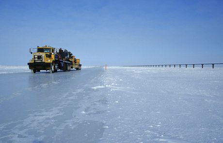 Truck Driving On Ice Road Built Editorial Stock Photo - Stock Image ...