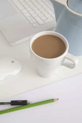 Cup Coffee Beside Laptop Work Editorial Stock Photo - Stock Image ...