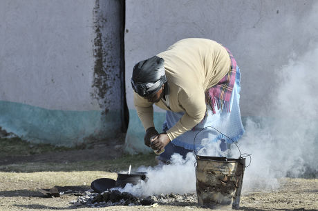 Woman Cooking Over Open Fire Front Editorial Stock Photo - Stock Image ...