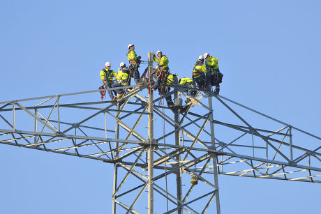 Overhead Linemen Working On Pylon Waiblingen Editorial Stock Photo ...