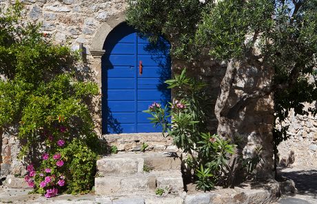 Blue Front Door Medieval Fortified Village Editorial Stock Photo ...