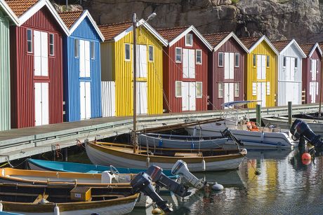 Fishing Boats Colourful Boathouses Harbour Smogen Editorial Stock Photo ...