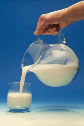 Hand Pouring Milk Jug Into Glass Editorial Stock Photo - Stock Image ...