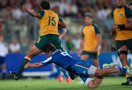 Italys Riccardo Raffaele Makes Flying Tackle Editorial Stock Photo ...