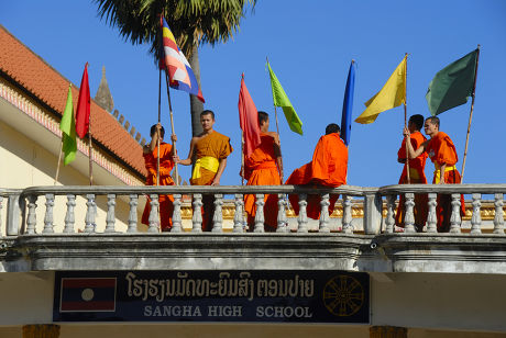 Theravada Buddhism Monks Orange Robes On Editorial Stock Photo - Stock ...