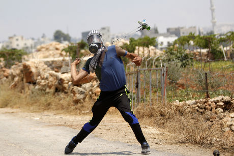 Masked Palestinian Protester Uses Slingshot Hurl Editorial Stock Photo ...