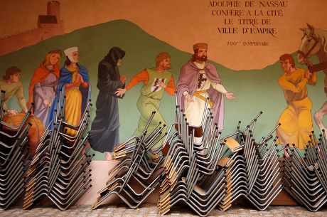 Stacked Chairs Front Mural Kaysersberg Elsass Editorial Stock Photo ...