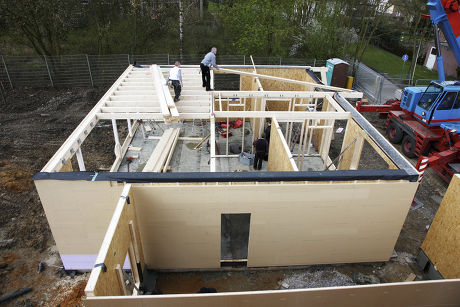 Carpenters Building Wooden House Onefamilyhouse Using Editorial Stock ...