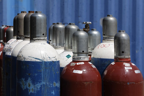 Compressed Gas Bottles Oxygen Acetylene Gas Editorial Stock Photo ...