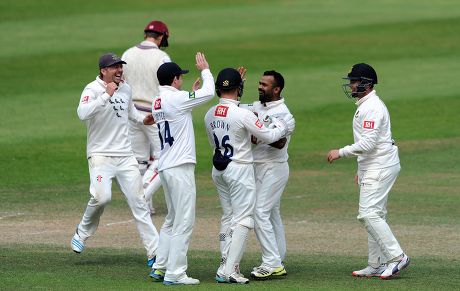 Sussexs Ashar Zaidi Celebrates Wicket Somersets Editorial Stock Photo ...