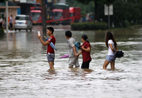 People Wade Through Water Daxi Section Editorial Stock Photo - Stock ...