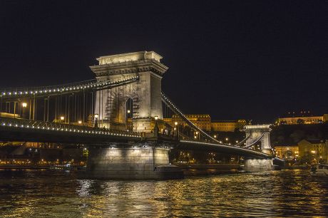 Szechenyi Chain Bridge Night Pest Side Editorial Stock Photo - Stock ...