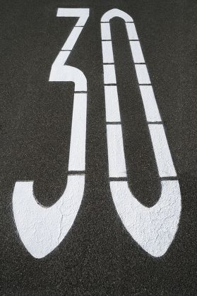 Speedlimit Sign 30 Kph On Asphalt Editorial Stock Photo - Stock Image ...