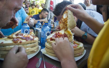 Huge Sandwich eating contest, San Bartolome Fair, Alcala de Henares ...